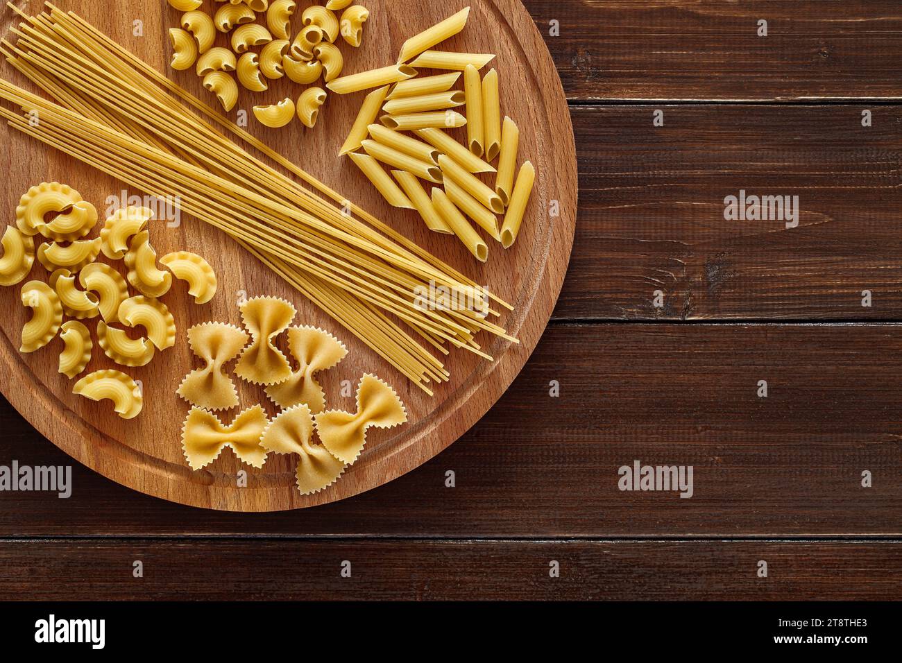 Pasta, mix of raw farfalle, spaghetti, pipe rigatoni, maccheroni, penne ...