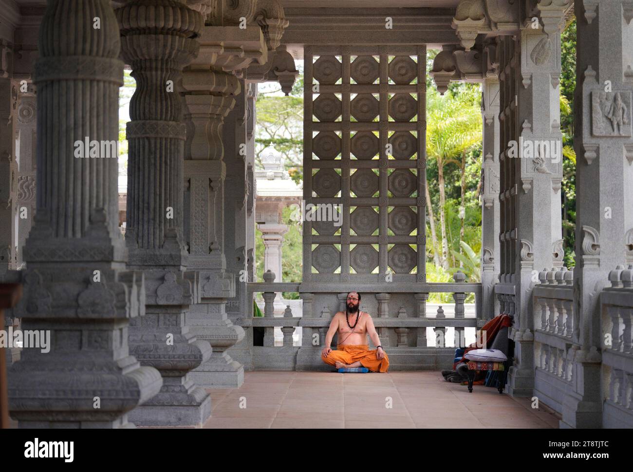 Sannyasin Siddhanathaswami sits in the Iraivan Temple at the Kauai ...