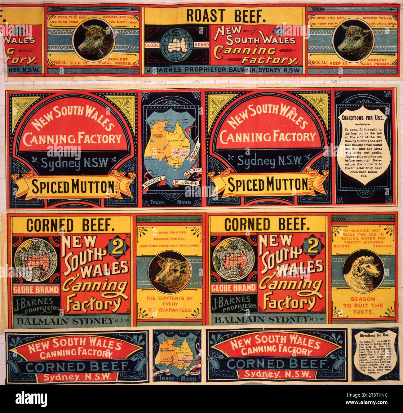 New South Wales Canning Factory: Labels for Roast beef; Spiced mutton ...