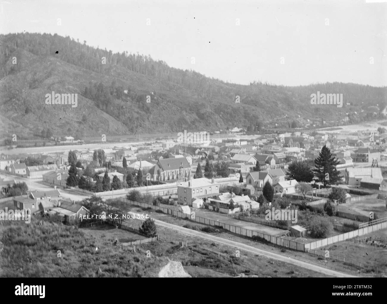 Overlooking Reefton, View of Reefton, with the Inangahua River visible ...