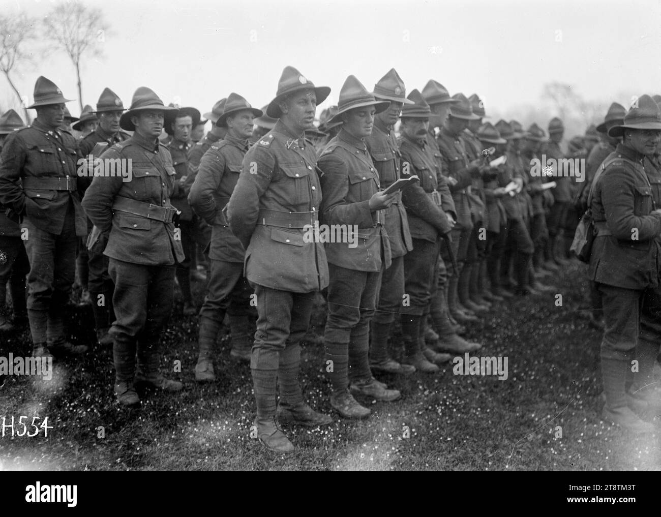 New Zealand soldiers singing at a church parade, Louvencourt, New ...