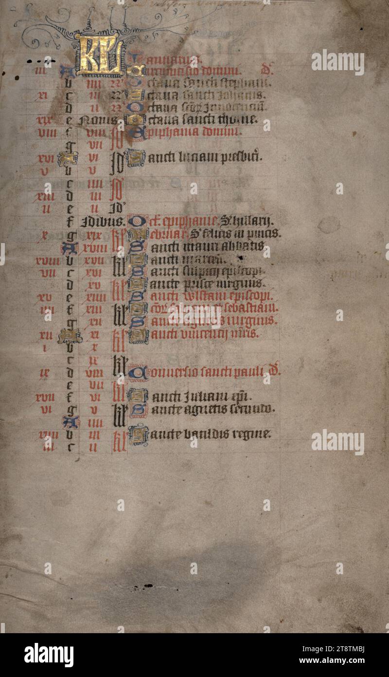Calendar leaf, Calendar leaf from a 15th century psalter, originating ...