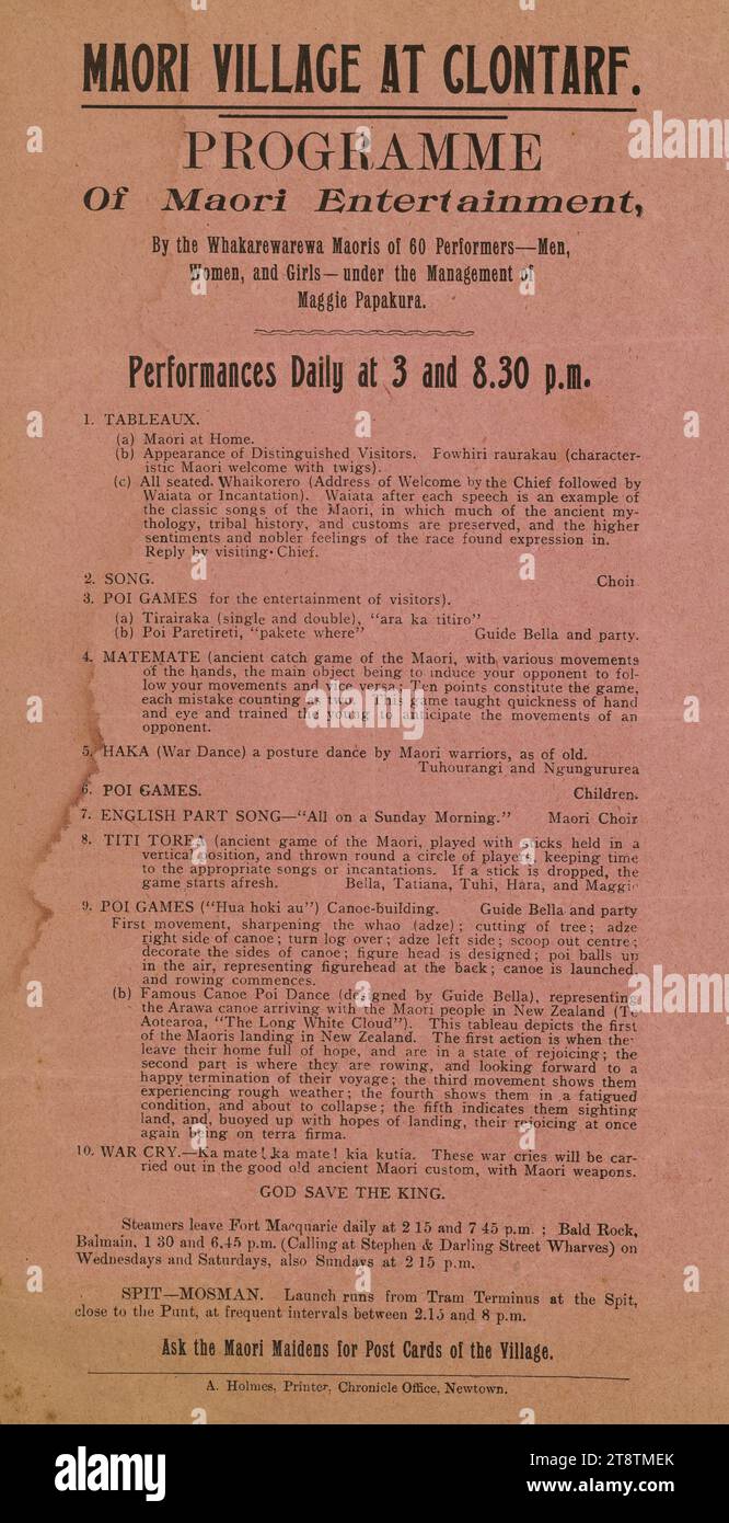 Maori village at Clontarf. Programme of Maori entertainment by the ...