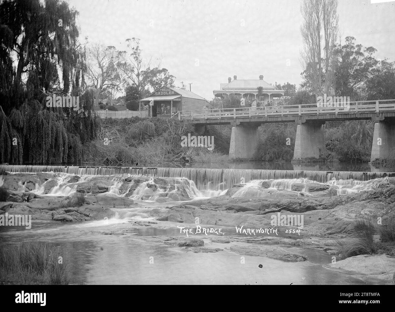 The bridge and falls at Warkworth, View of the falls and dam near the ...