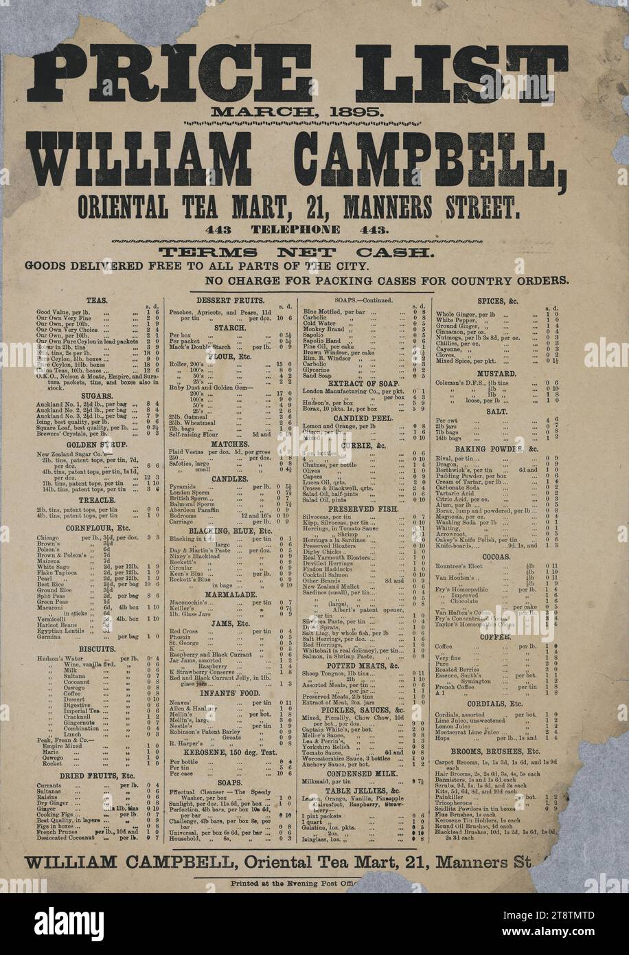 William Campbell, Oriental Tea Mart: Price list, March 1895 ...