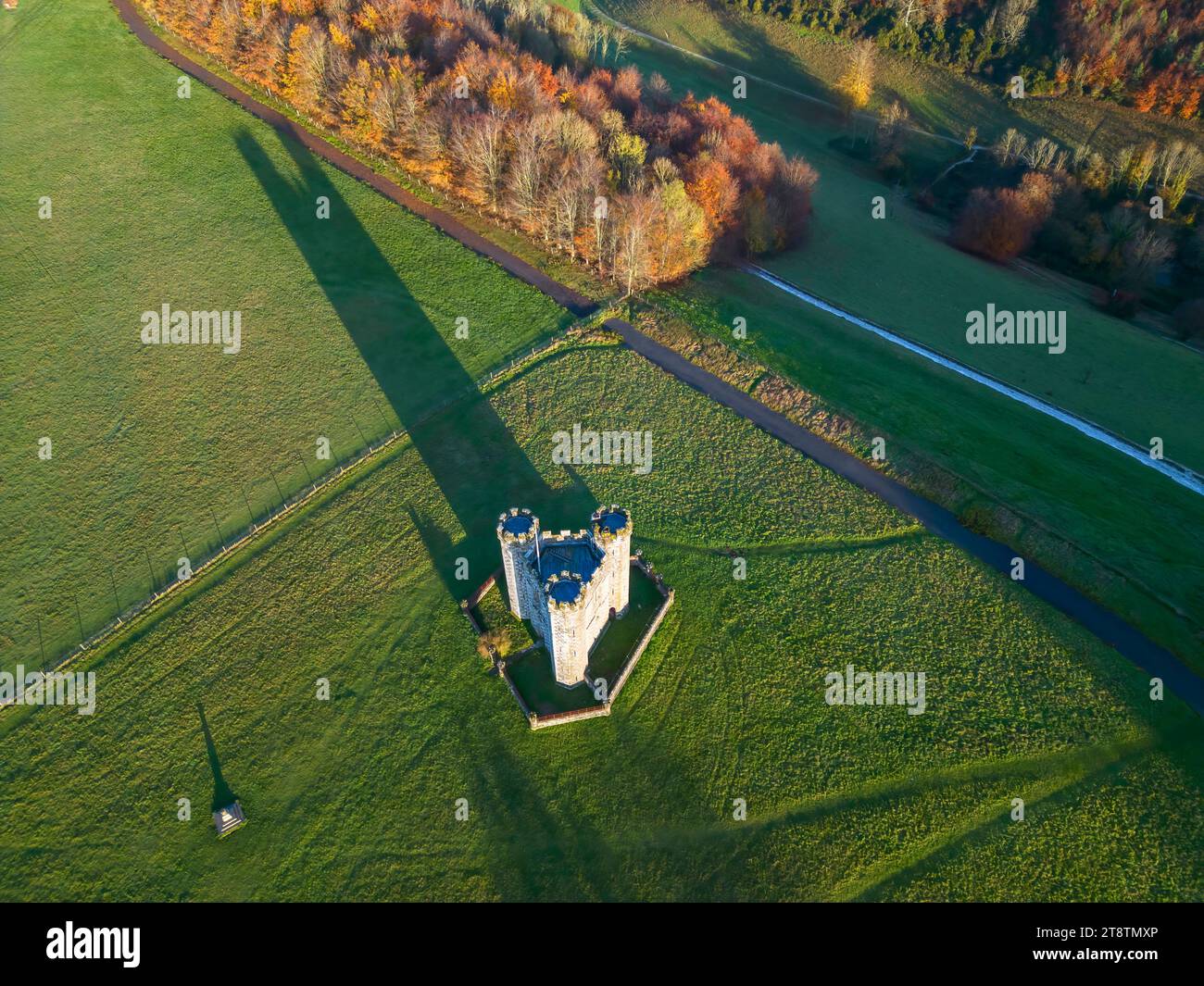 aerial view of the triangular hiorne tower built in 1897 is a landmark ...