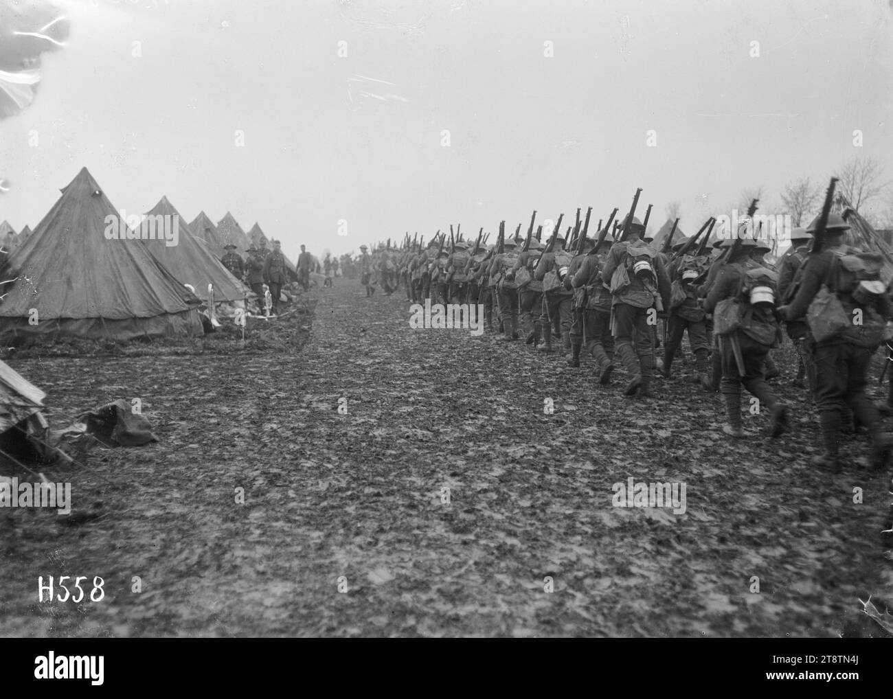 An Auckland, New Zealand Battalion marching into camp, Louvencourt ...