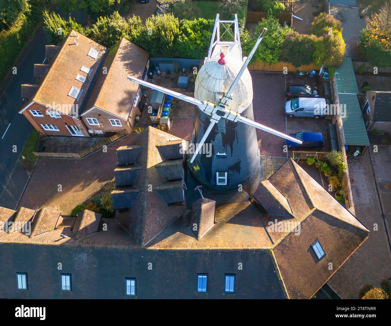 aerial view of John Bakers grade 2 listed tower mill in Barnham West ...