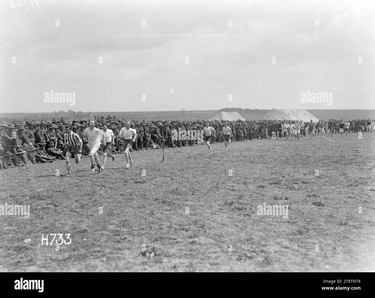 Soldiers taking part in a mile race, Authie, France, Soldiers taking ...