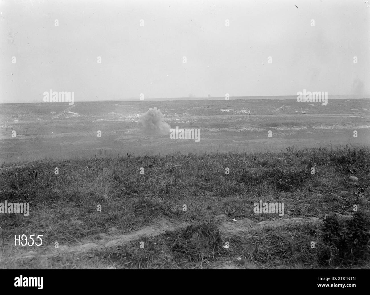 A German shell bursting near the NZRB support line in France, World War ...