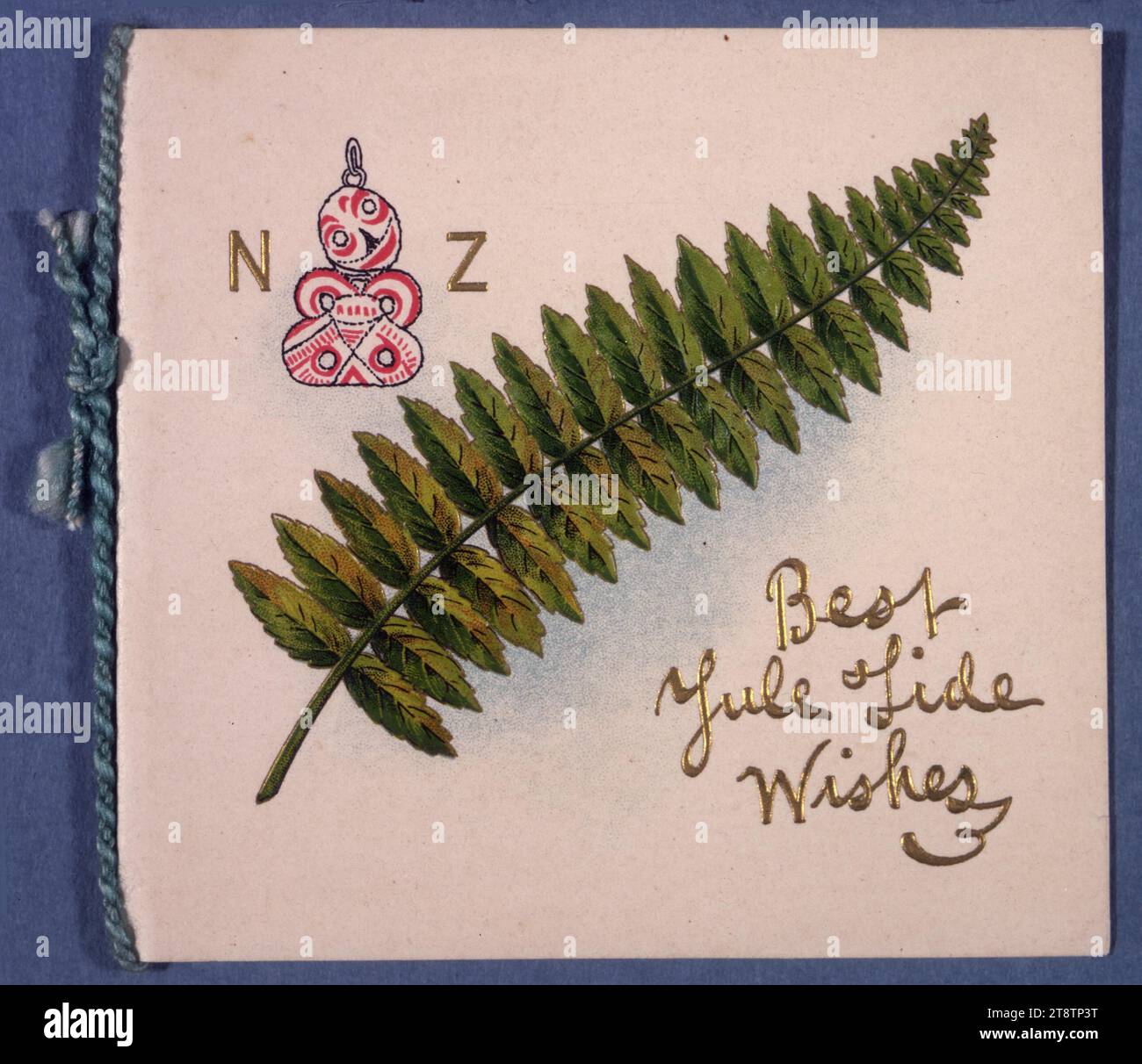 N. Z. Best Yule Tide wishes. Card. 1900-1919, Shows a tiki at the top ...