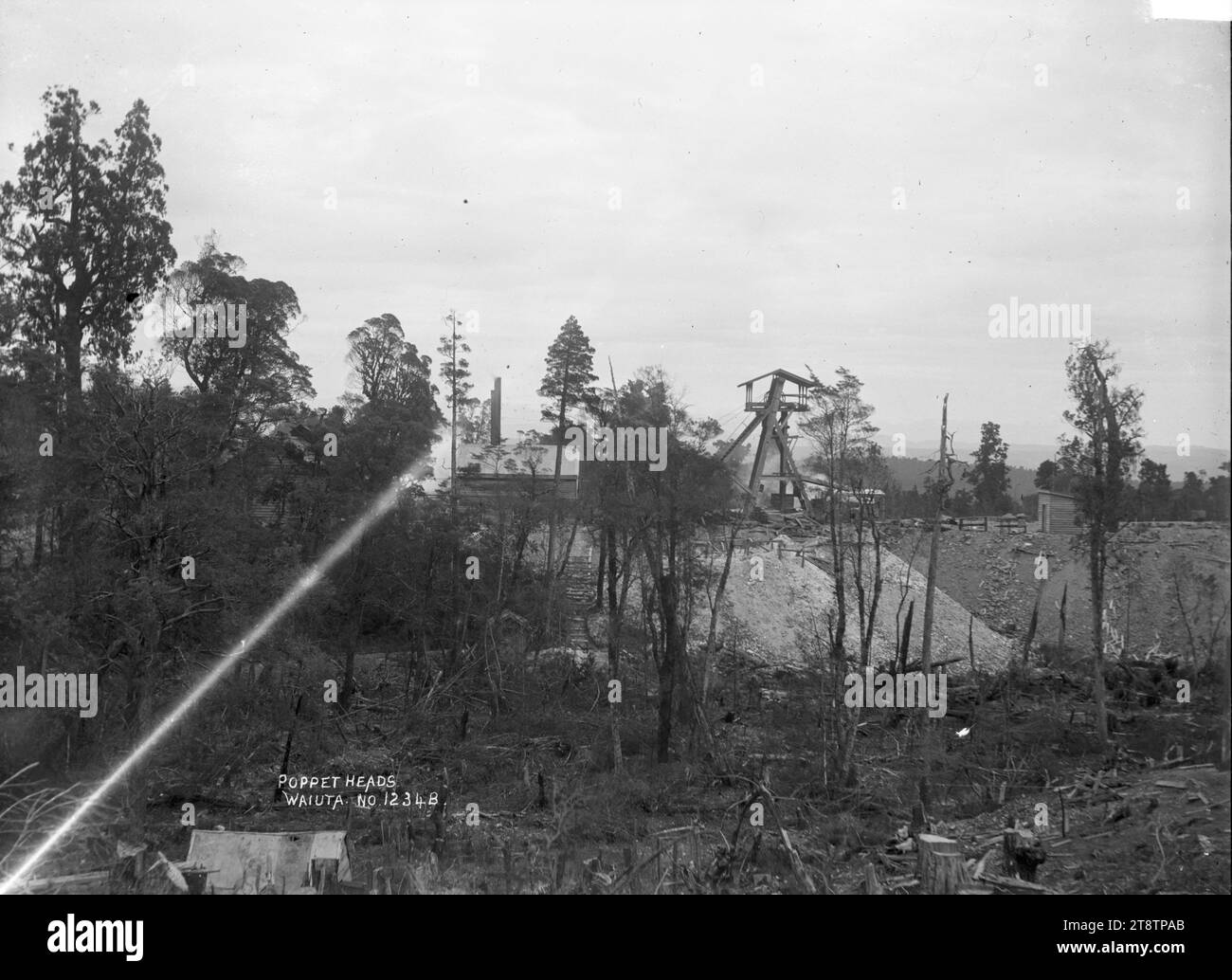 Poppet heads at Waiuta, a goldmining town, Scene at Waiuta, a ...