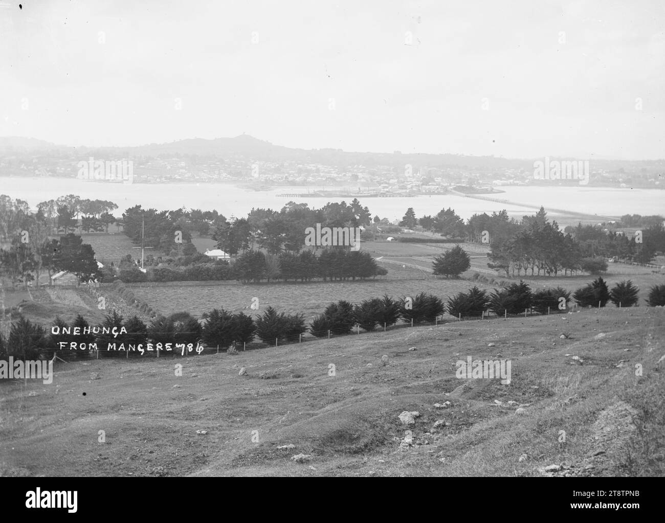 General view of Onehunga from Mangere, A view of Onehunga from Mangere ...