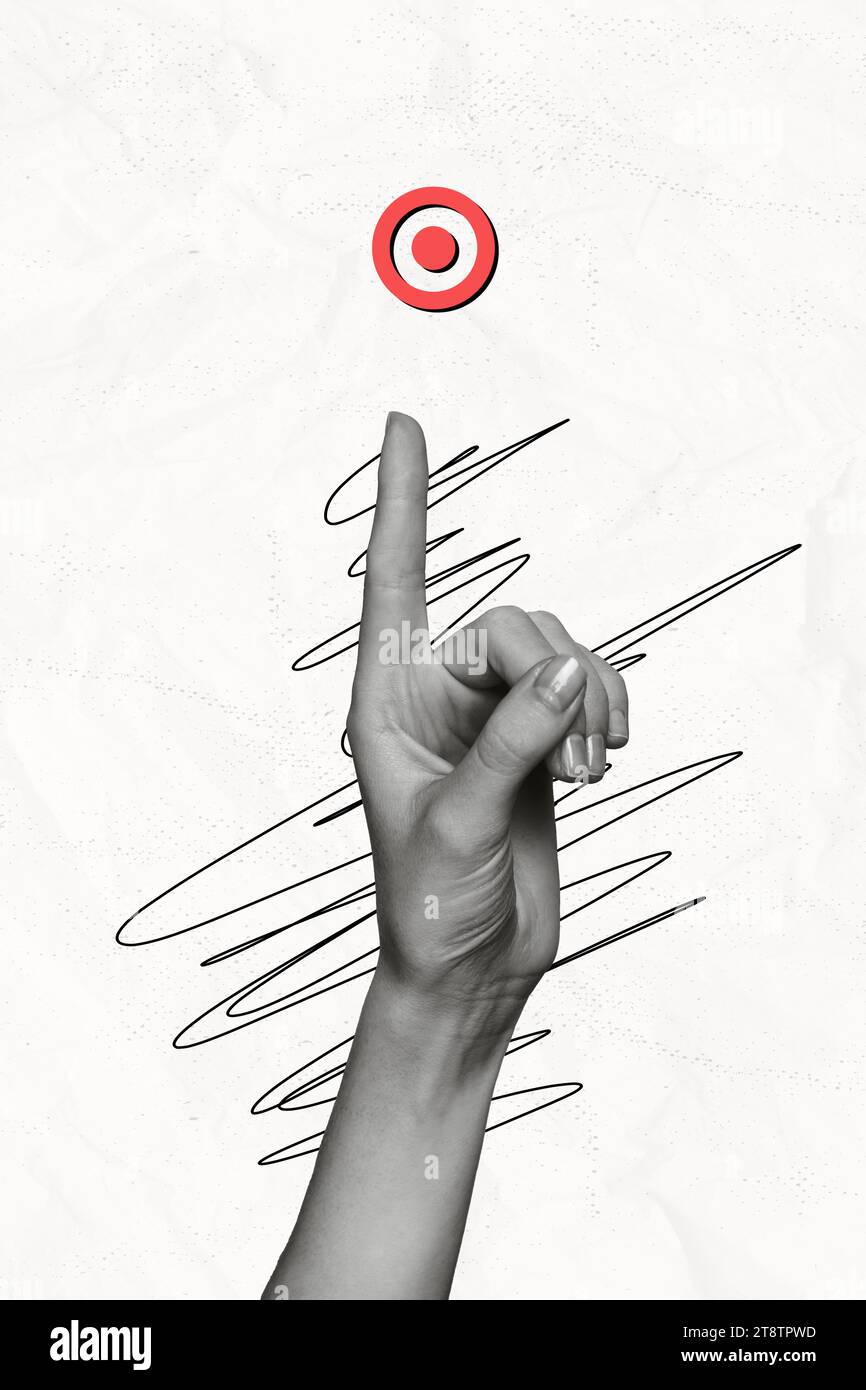 3d creative artwork template collage of arms pushing finger target ...