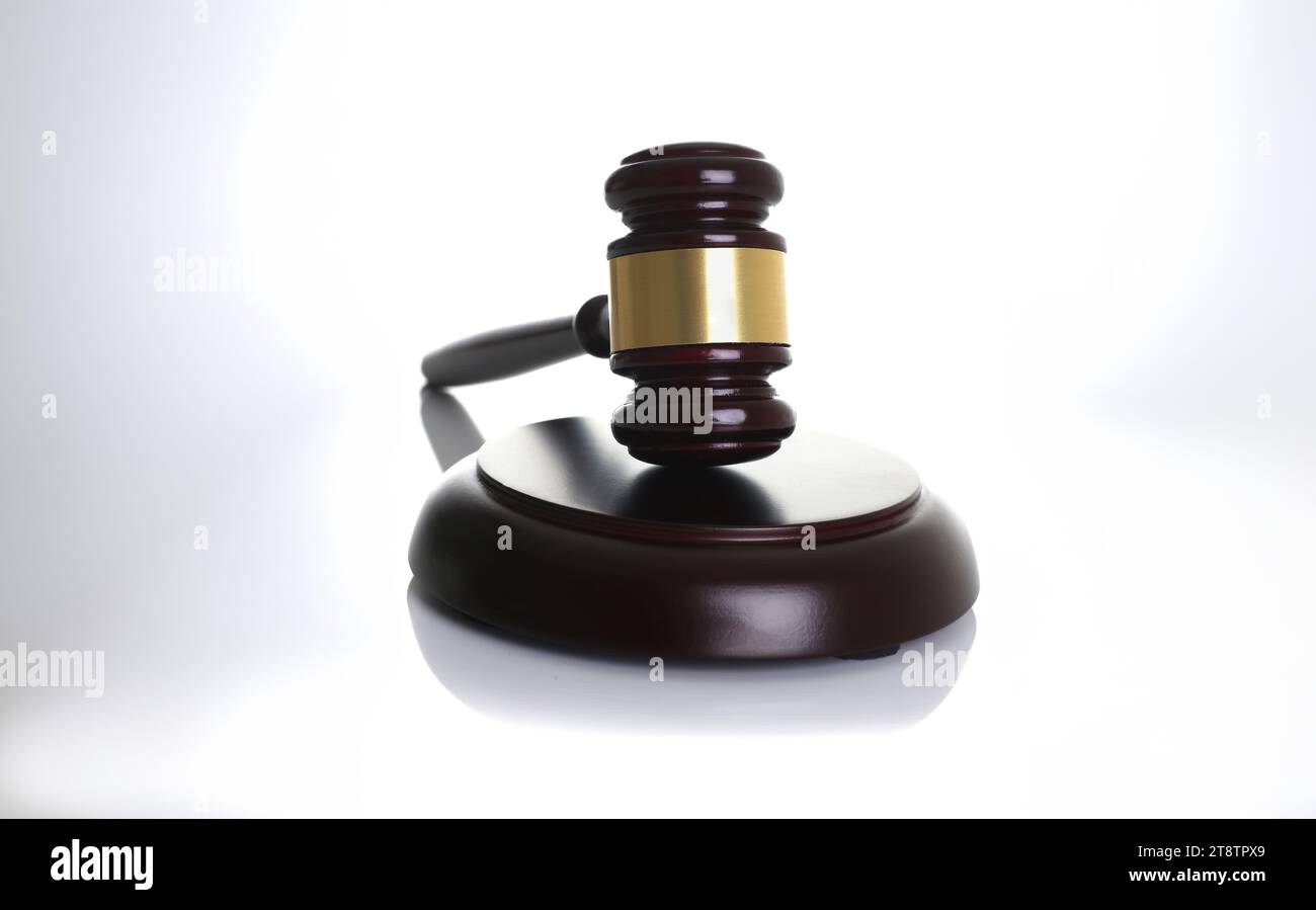 Judge hammer with stand isolated white background Stock Photo - Alamy