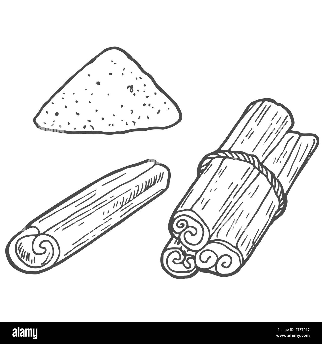 Cinnamon sticks hand drawn. Textured whole cinnamon pods in doodle ...