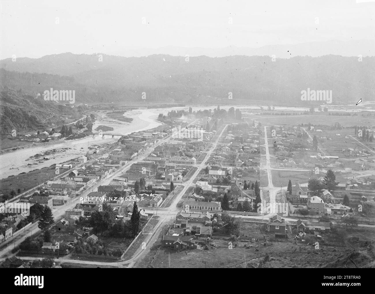 Overlooking Reefton, View of Reefton, with the Inangahua River running ...