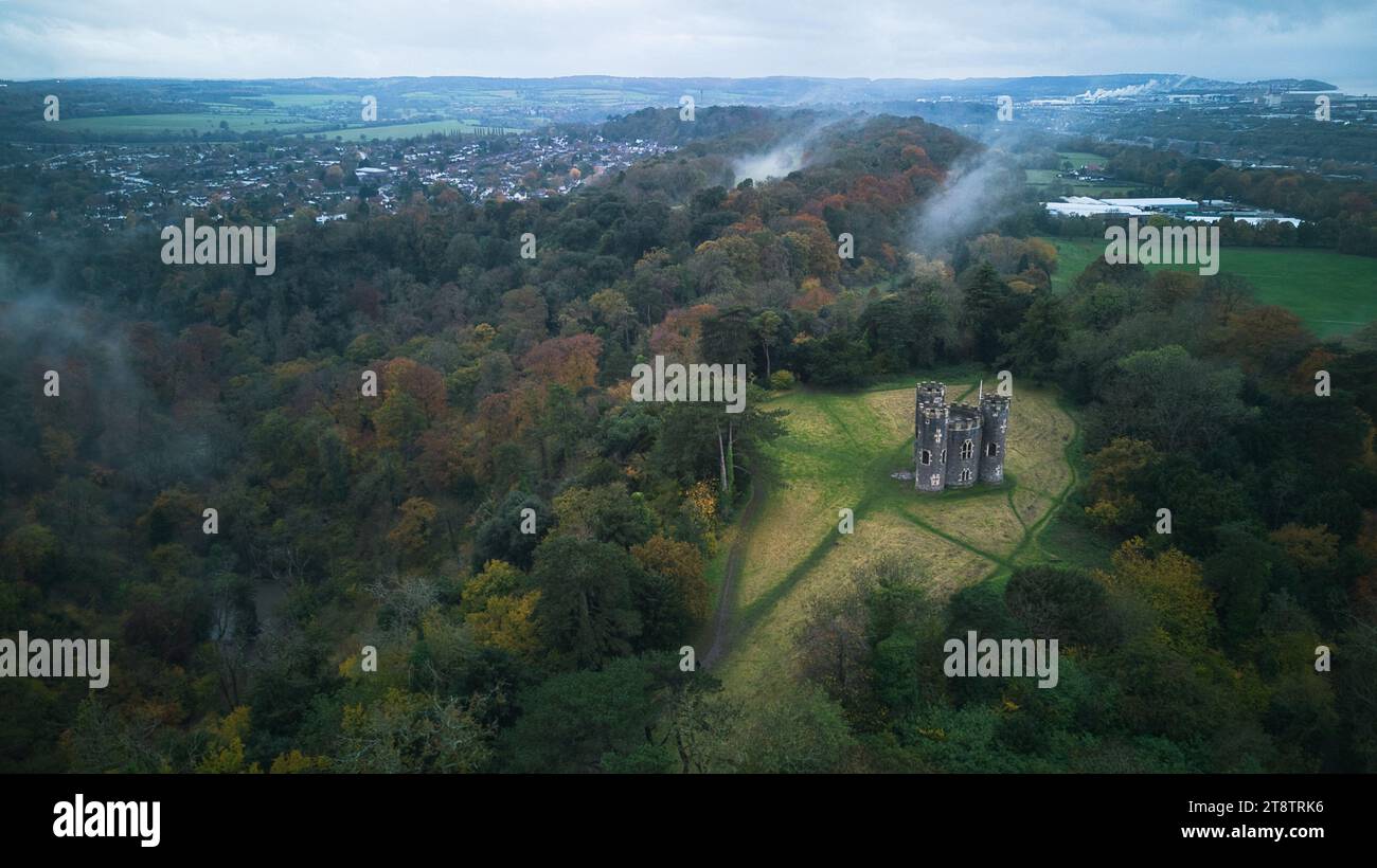 Arial view of Blaise Castle, which sits within the Blaise Castle Estate ...