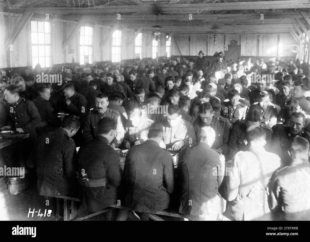 Dining time at the New Zealand Base Depot in France, Soldiers sitting ...