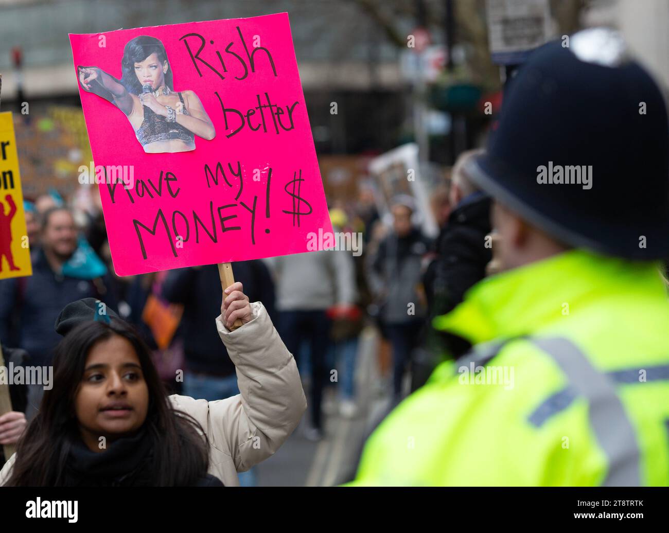 Placards are held during a march and rally called by the NEU (National ...