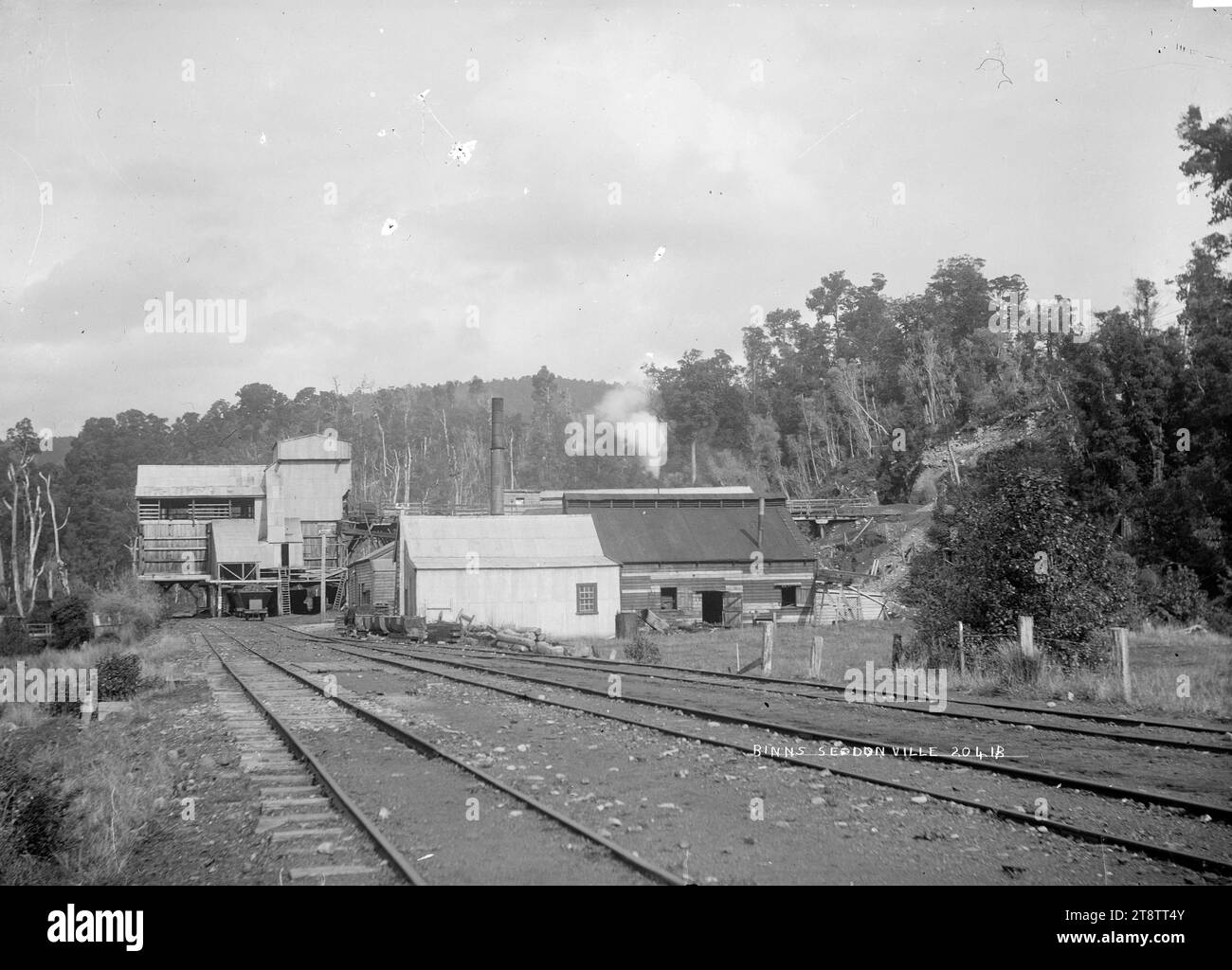 Coal processing buildings at Seddonville, West Coast, Coal bins at ...