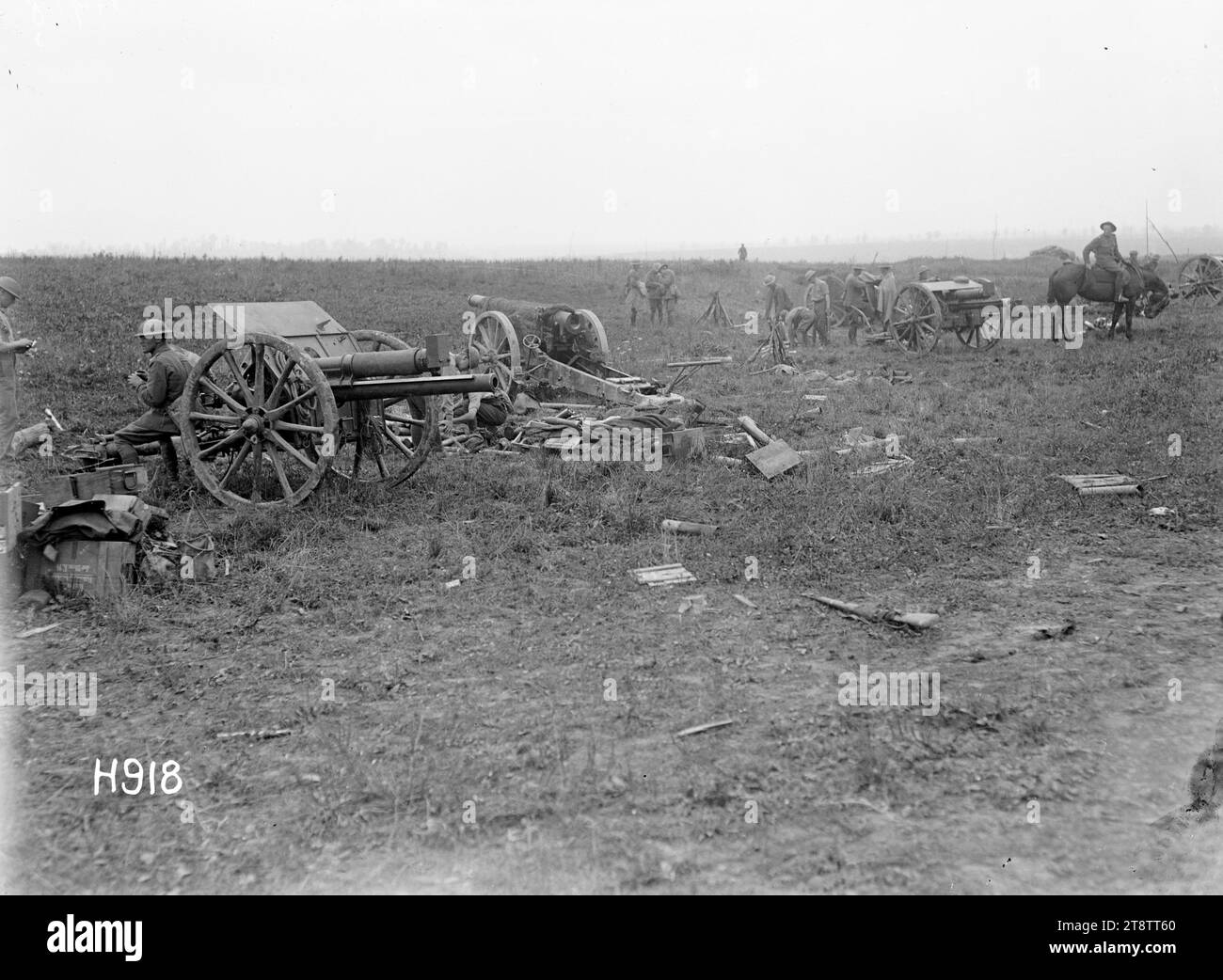Guns in a captured German battery at Grevillers, France, during World ...
