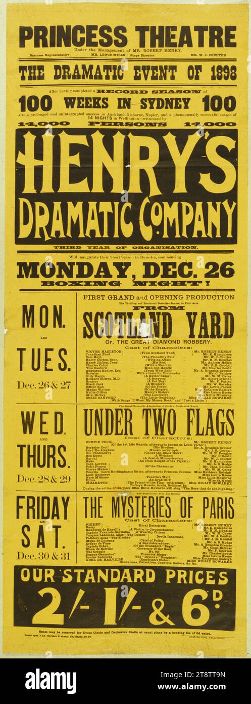 Princess Theatre (Dunedin): Henry's Dramatic Company; the dramatic ...