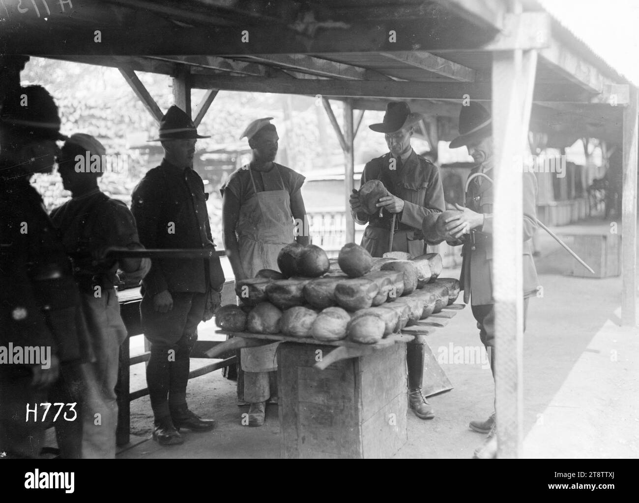 Examining a batch of bread at the New Zealand Field Bakery, Rouen, A ...