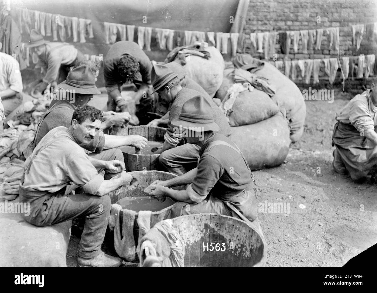 Soldiers busy washing socks during World War I, France, Soldiers ...