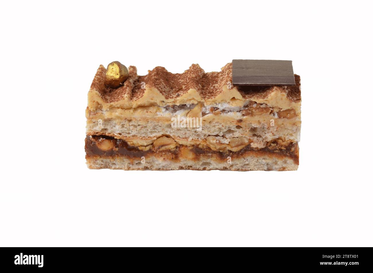 Caramel and Hazelnut Cake, Dacquoise Cake on White Background, Isolated ...