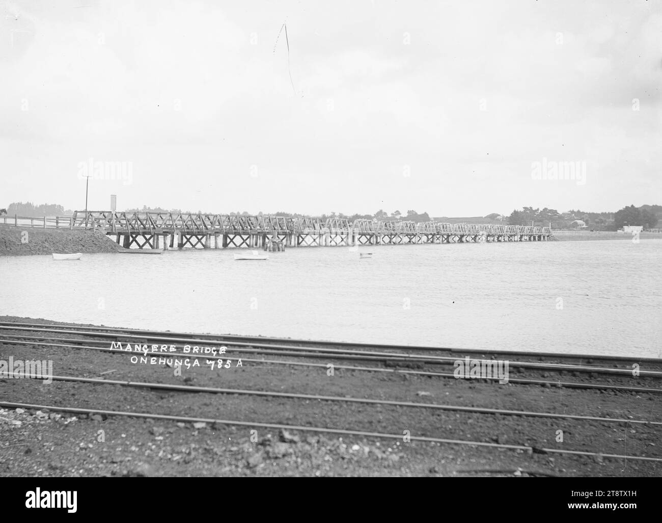 Mangere Bridge, Mangere, View of Mangere Bridge from Onehunga. Railway ...