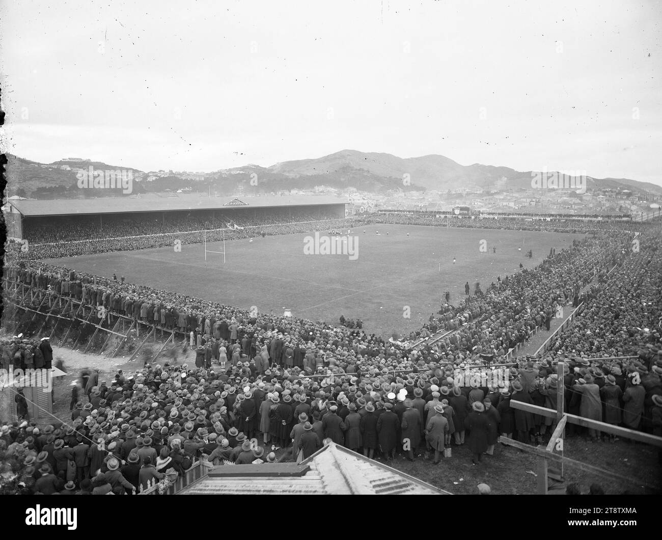 Crowd at a rugby game, Athletic Park, Wellington, New Zealand, ca 1930 ...