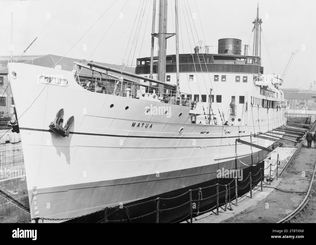The ship Matua alongside a wharf in Wellington, New Zealand, between ...