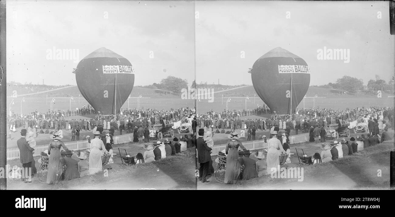 Stereoscopic photograph of a hot air balloon at the Domain, Auckland ...