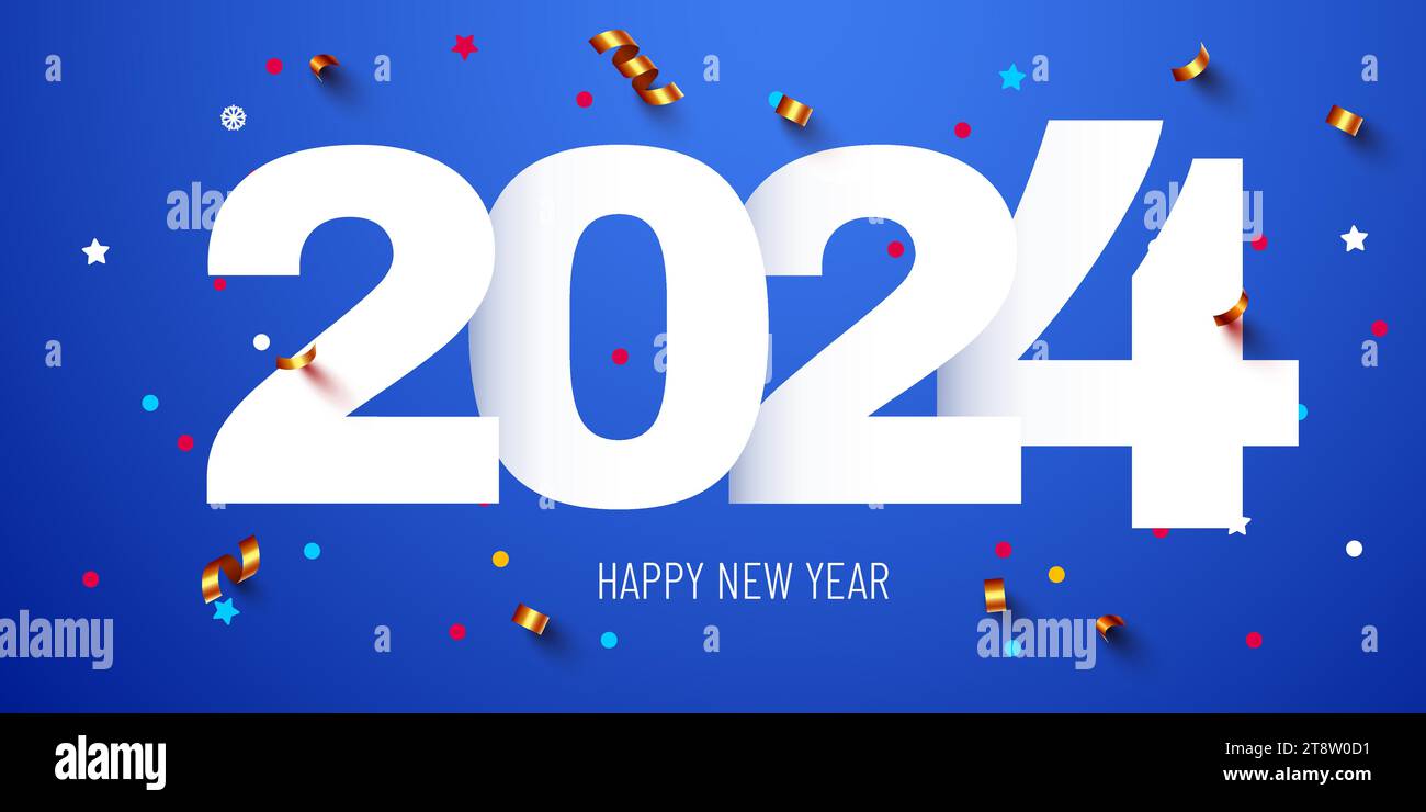 Happy New 2024 Year. Holiday numbers 2024 with golden confetti. Festive ...