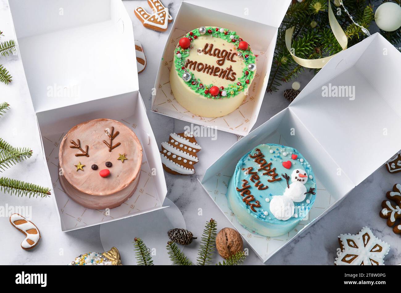 Christmas Cakes, Festive Bento Cakes, New Year Dessert on Bright ...