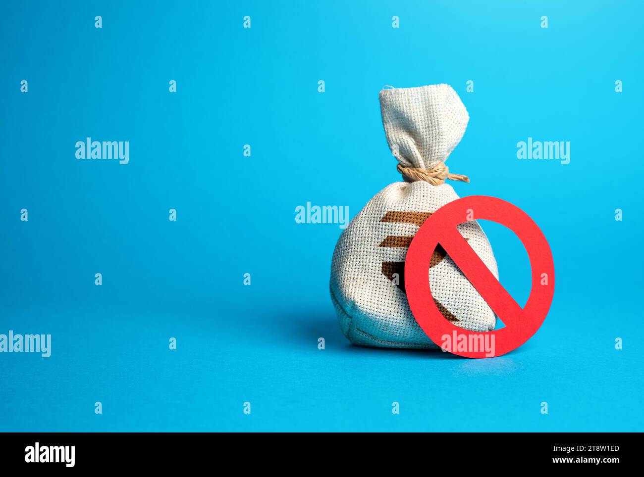 Indian rupee money bag and prohibition sign. Sanctions. Devaluation and ...