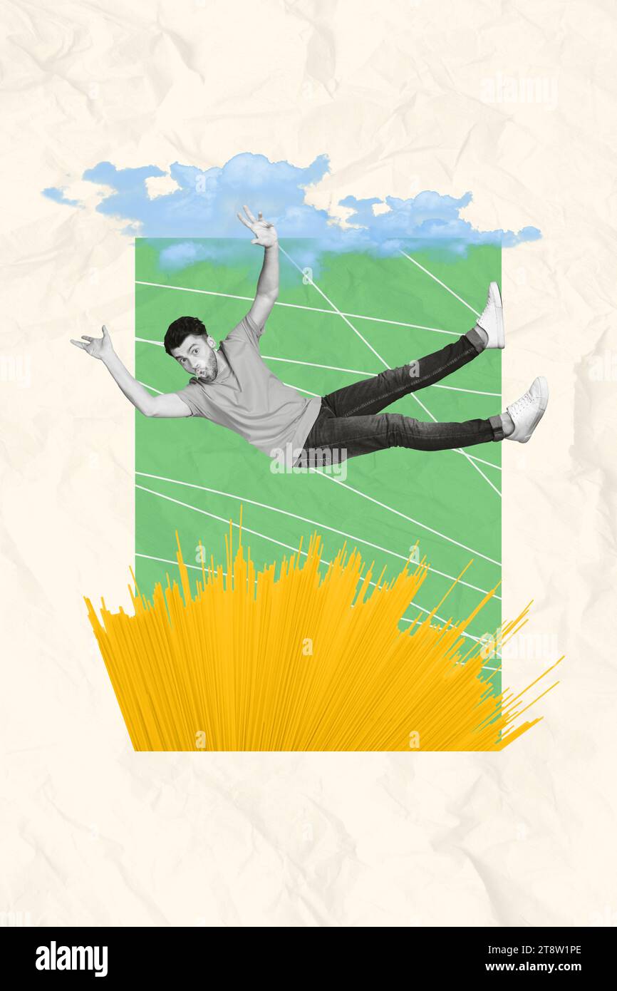 Picture collage of crazy funky man falling down flying air cooking ...