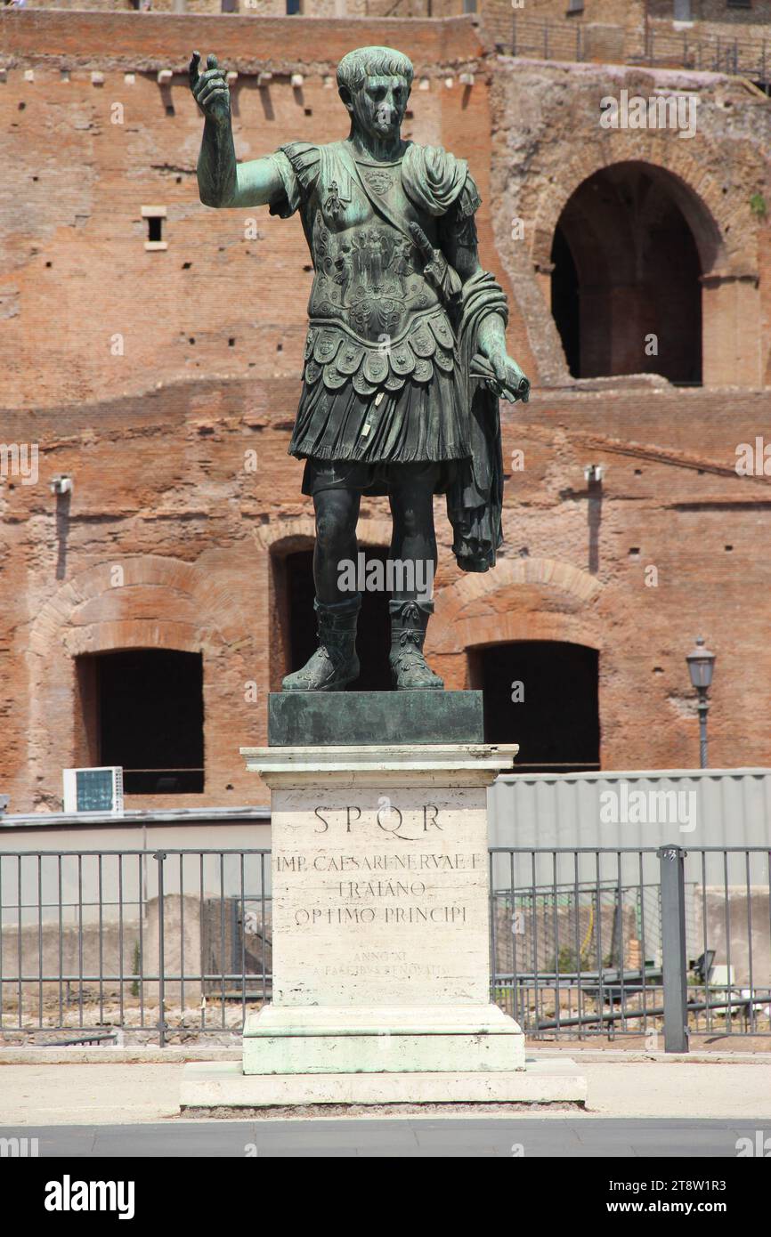 Bronze Statue of Trajan Across Street from Roman Forum, Ancient Rome ...