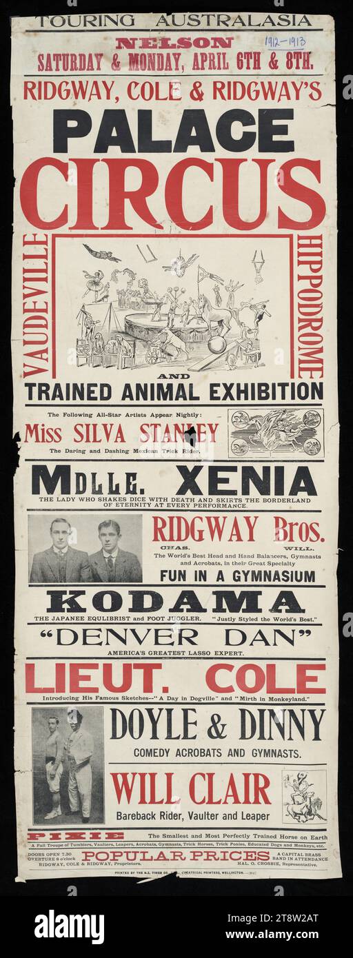 Ridgway, Cole & Ridgway's Palace Circus. Touring Australasia. Nelson Saturday & Monday, April ...