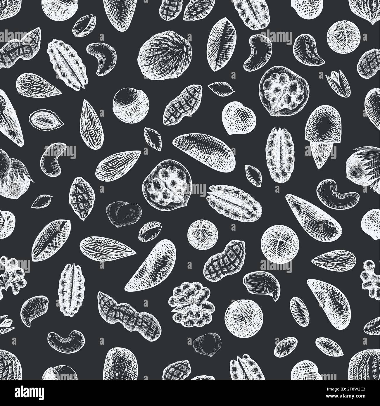 Hand Drawn Nuts Branch And Kernels Background. Seed Vector Seamless ...