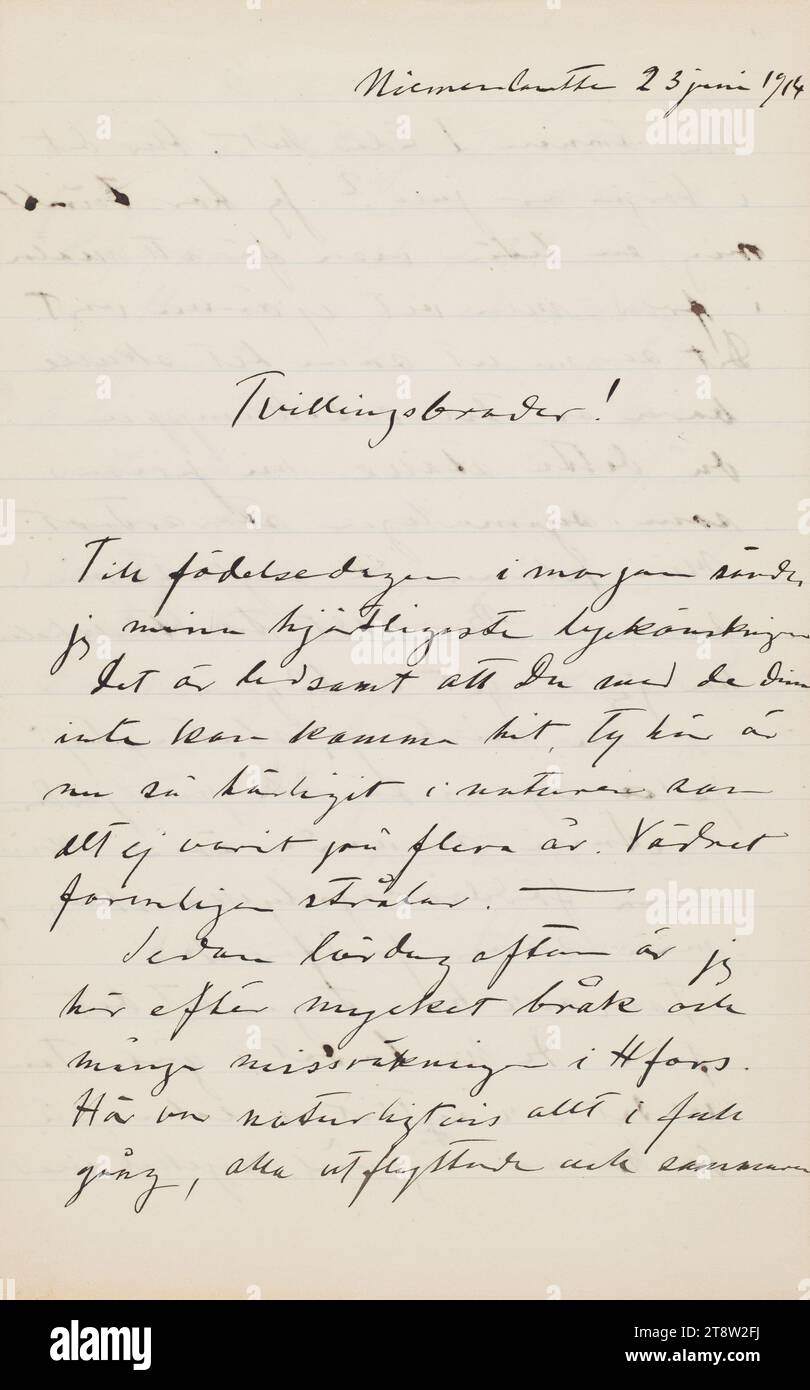 Letters sent, Hugo Simberg to his twin brother Paul Simberg 23.6.1914 ...
