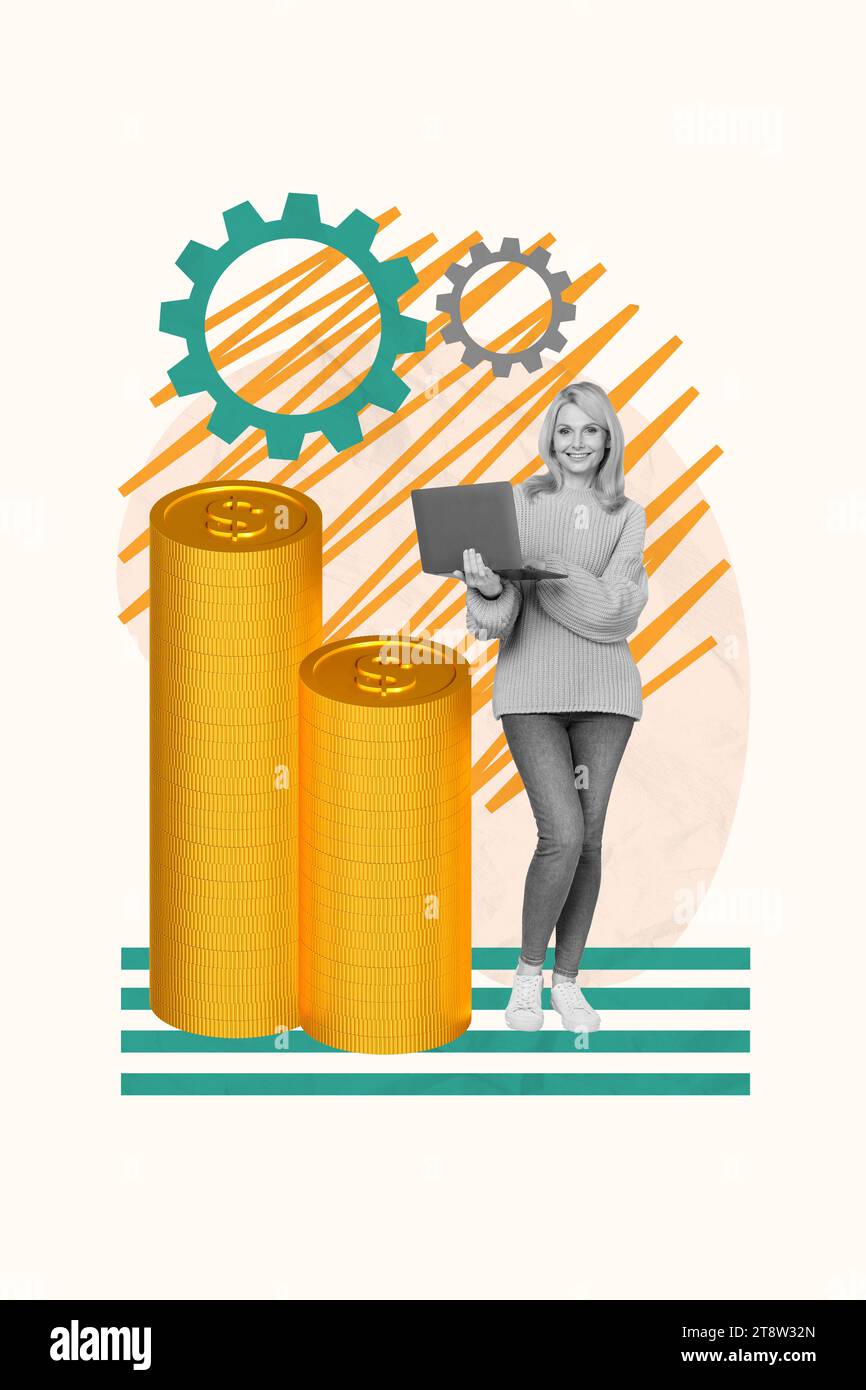 Image sketch collage of successful wealthy woman earning money distance ...