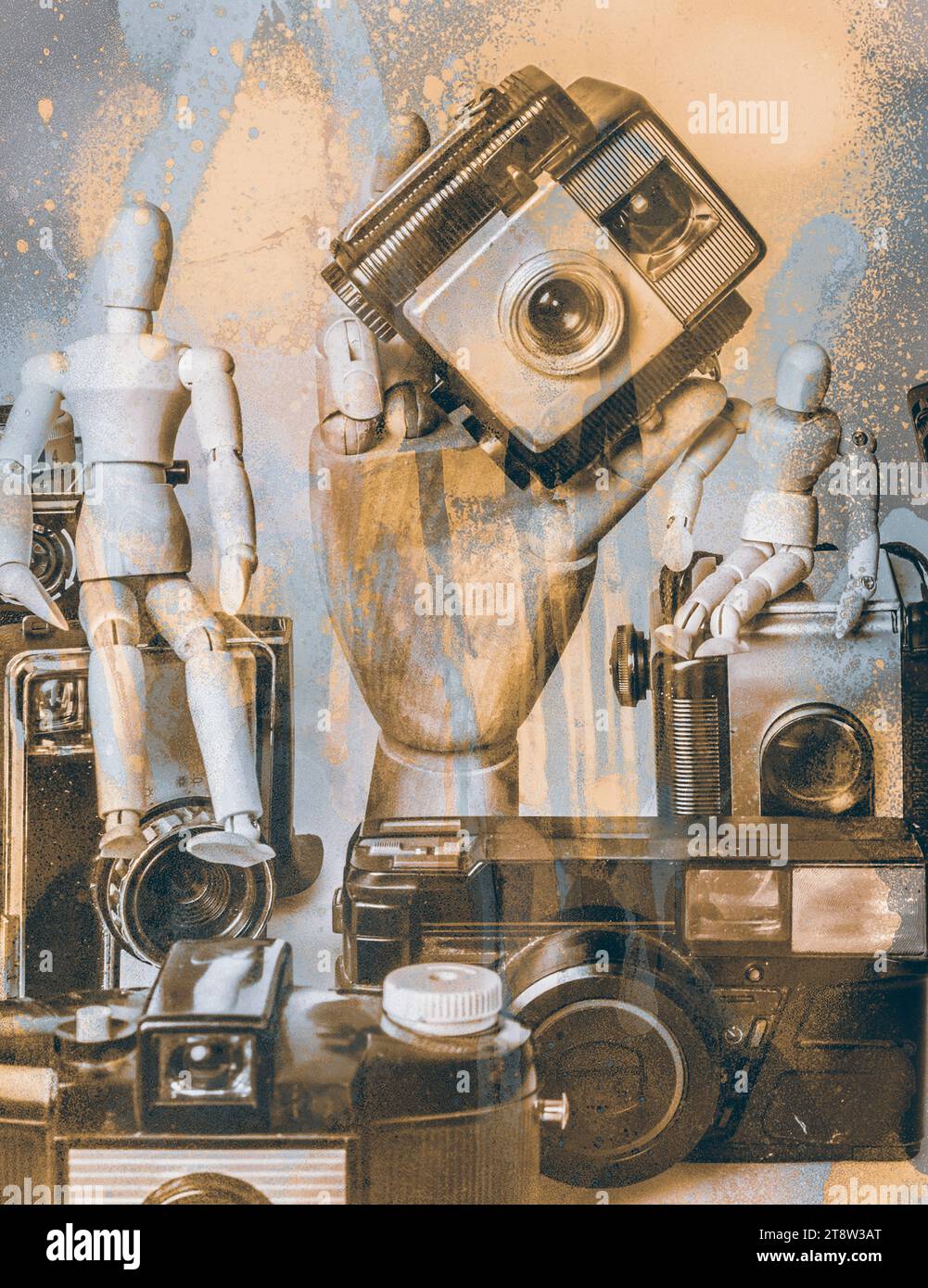 Fine art design of abstract contemporaries with art dolls and vintage ...