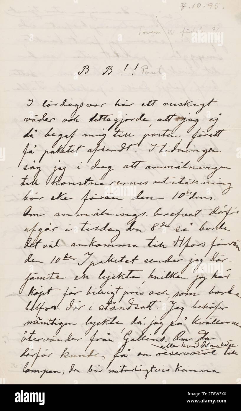 Letters sent, Hugo Simberg to his twin brother Paul Simberg Stock Photo ...