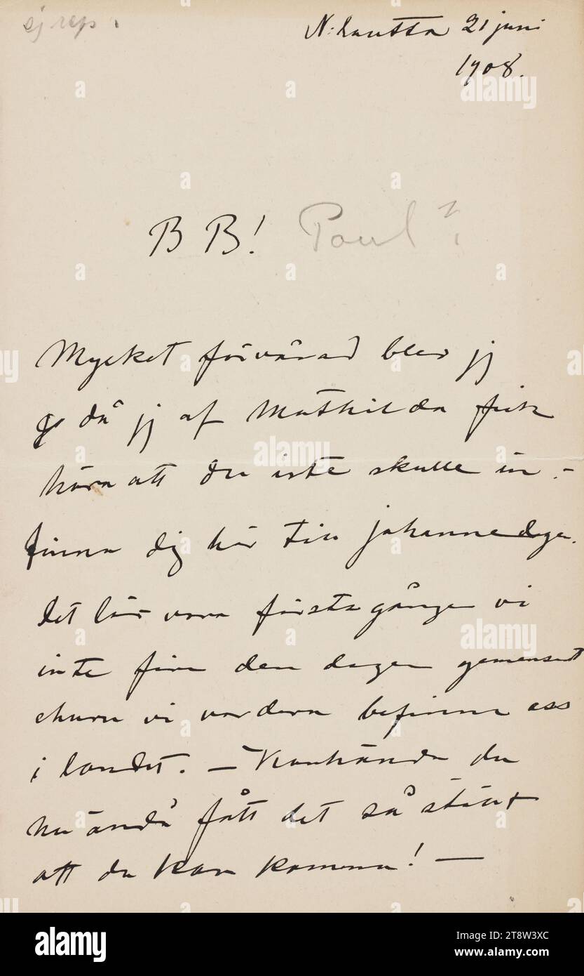 Letters sent, Hugo Simberg to his twin brother Paul Simberg 21.6.1908 ...