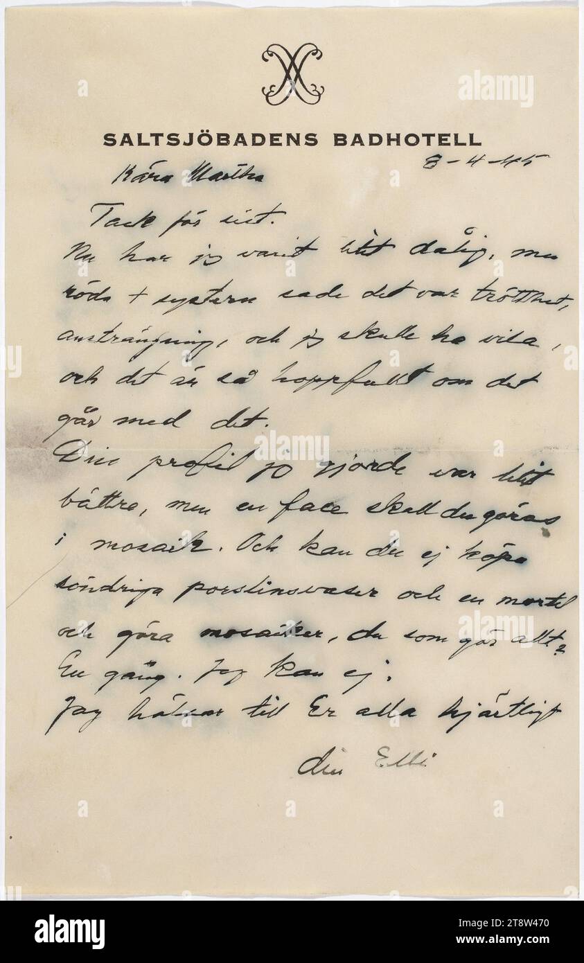 letter from Helene Schjerfbeck to Martha Neiglick-Platonoff 08.04.1945 ...