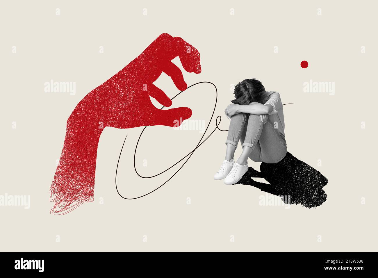 Sketch collage of sad disappointed afraid scared girl sitting crying ...