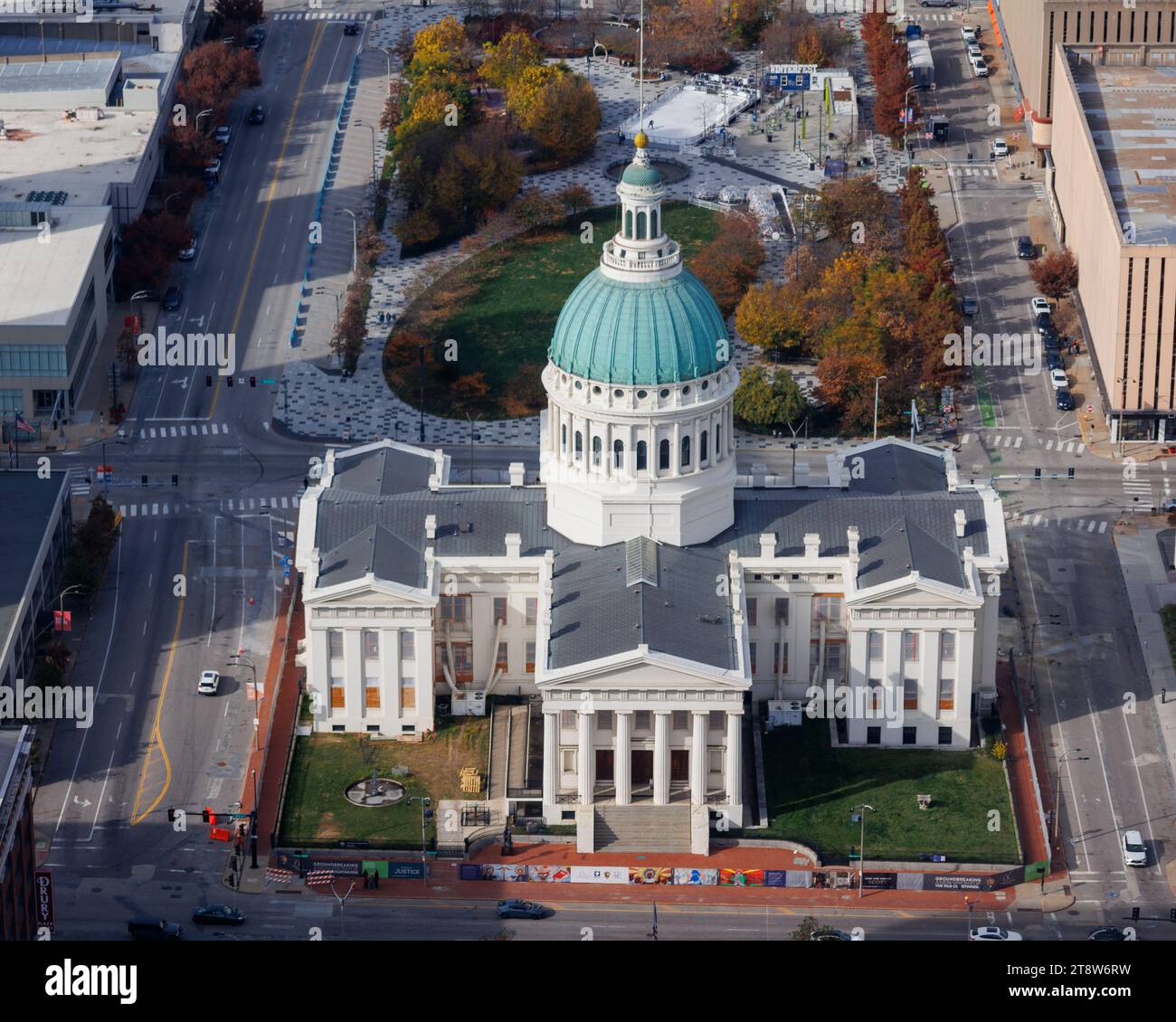Aerial view of the Old Courthouse, Gateway Arch National Park, St ...