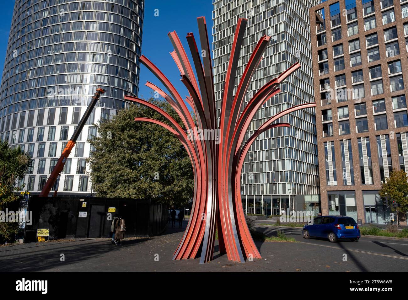 Steel sculpture nicknamed The Rhubarb and new high rise apartment ...